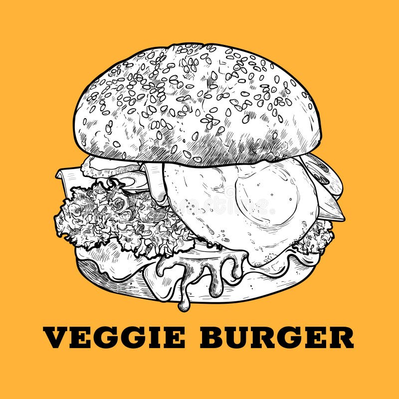 Vector veggie burger stock vector. Illustration of hand - 356491419