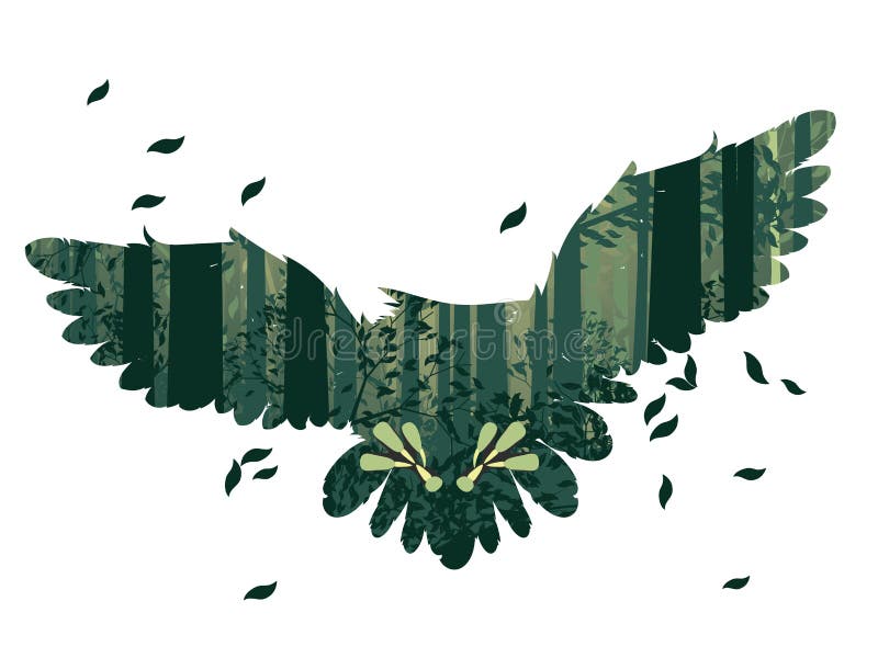 Owl and Abstract Forest Landscape Stock Vector - Illustration of bush ...