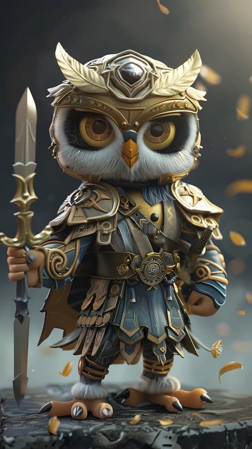 Owl in Armor with Sword and Shield, Generative AI Illustrations Stock ...