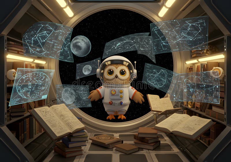 Owl Astronaut in Space Library Illustration Stock Illustration ...