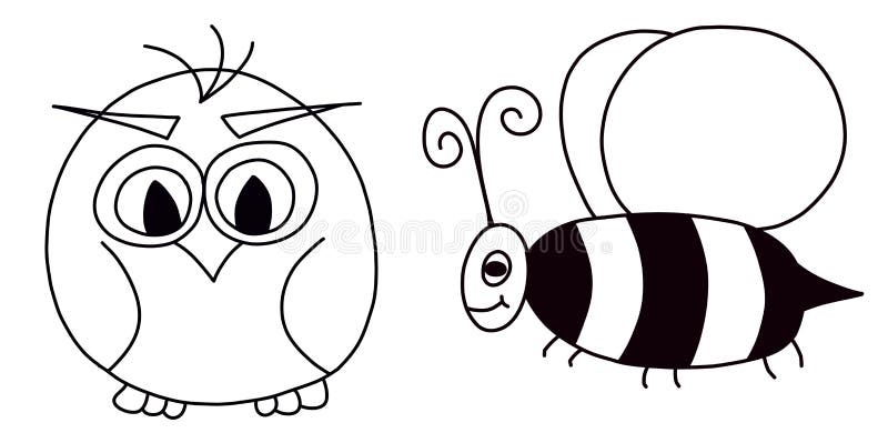 Owl and bee stock illustration. Illustration of fauna - 46481247