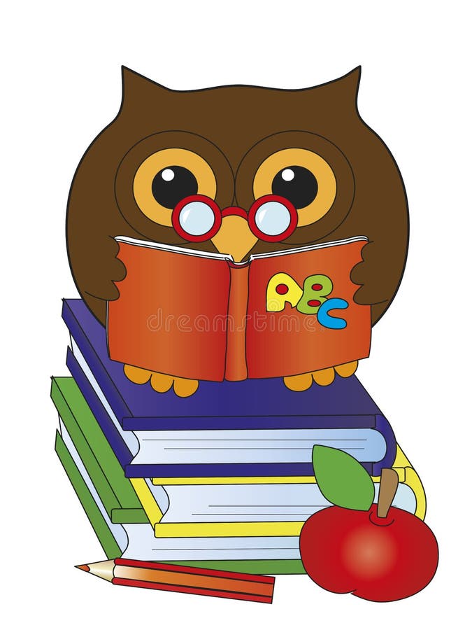 Owl with books stock illustration. Illustration of learning - 30860992