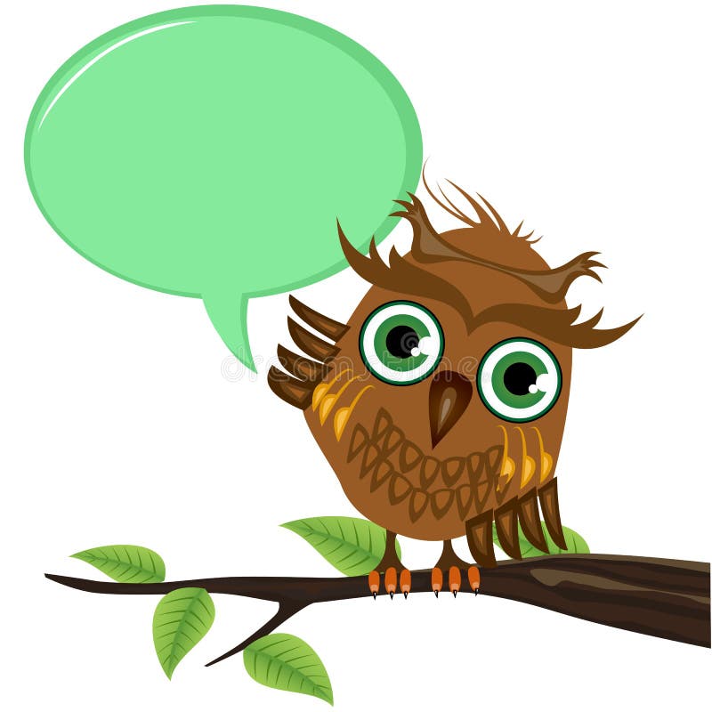 Owl on a Branch with a Blank Speech Bubble Stock Vector - Illustration ...