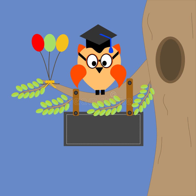 An Owl on a Branch of a Tree with a Graduation Cap Stock Vector ...