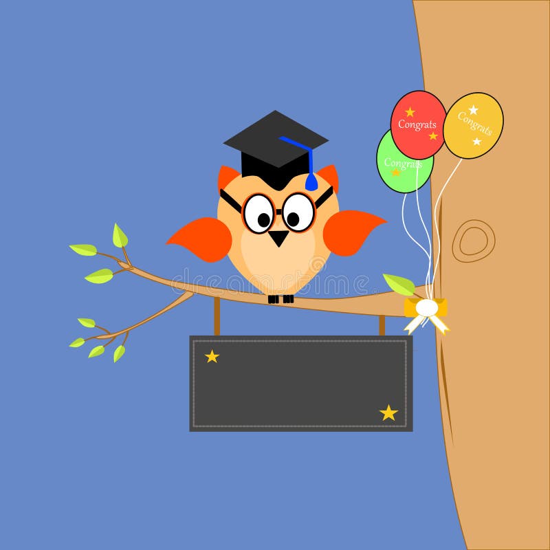 An Owl on a Branch of a Tree with a Graduation Cap Stock Vector ...