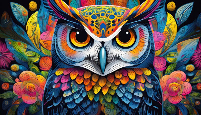Owl Bright Colorful and Vibrant Poster Illustration Stock Illustration ...