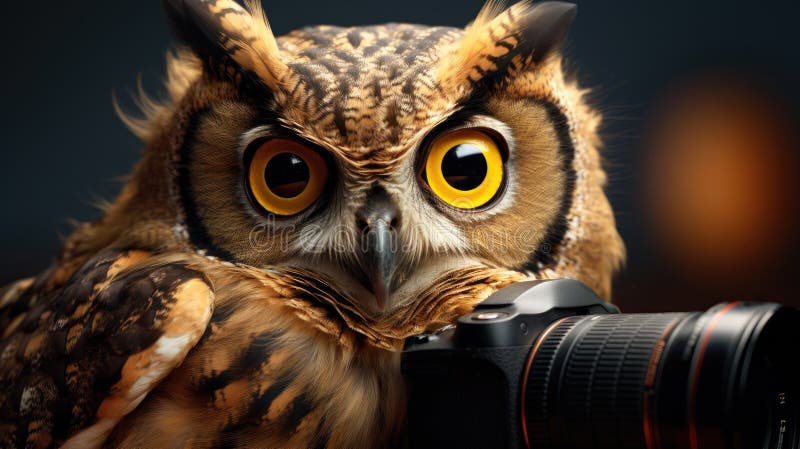 An owl with a camera stock illustration. Illustration of lens - 289907137