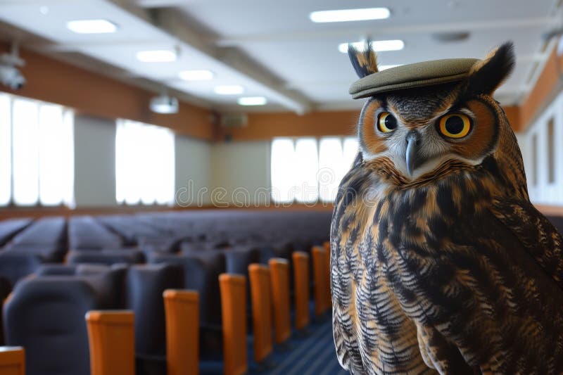 Owl with Cap Sitting in an Open Empty Lecture Hall Stock Image - Image ...