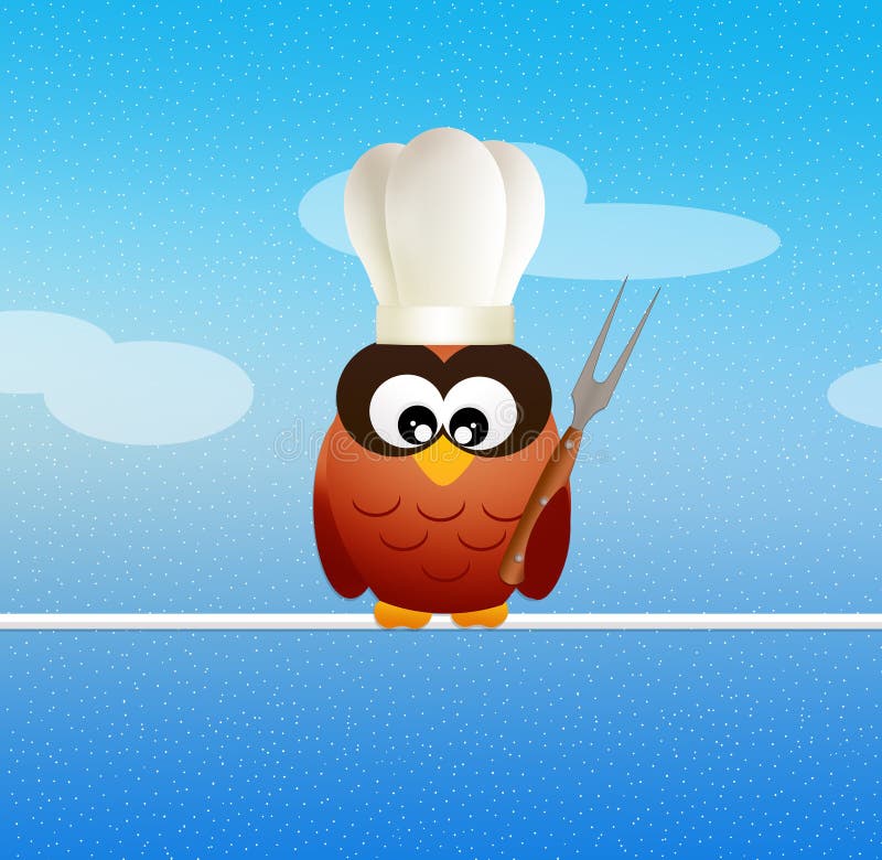 Owl chef stock illustration. Illustration of wings, cook - 58167607