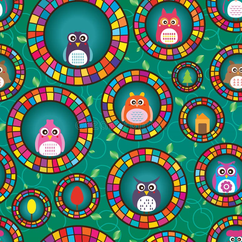 Owl Circle Seamless Pattern Stock Vector - Illustration of colors ...
