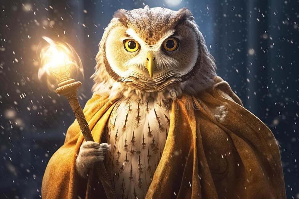 Owl in a Cloak, Wizard World Concept. Stock Illustration - Illustration ...
