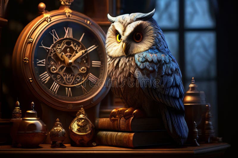 Owl with Clock a Wise Owl Perched on a Clock Symbolizing Time Kn Stock ...
