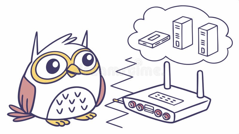 Owl with Cloud Icon and Router, Symbolizing Internet and Connectivity ...