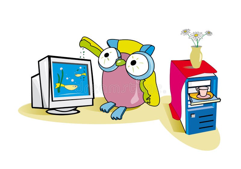 Owl and computer stock vector. Illustration of cartoon - 11370846