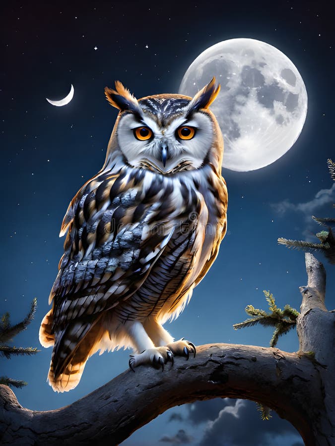 Owl with the dark moon stock illustration. Illustration of season ...