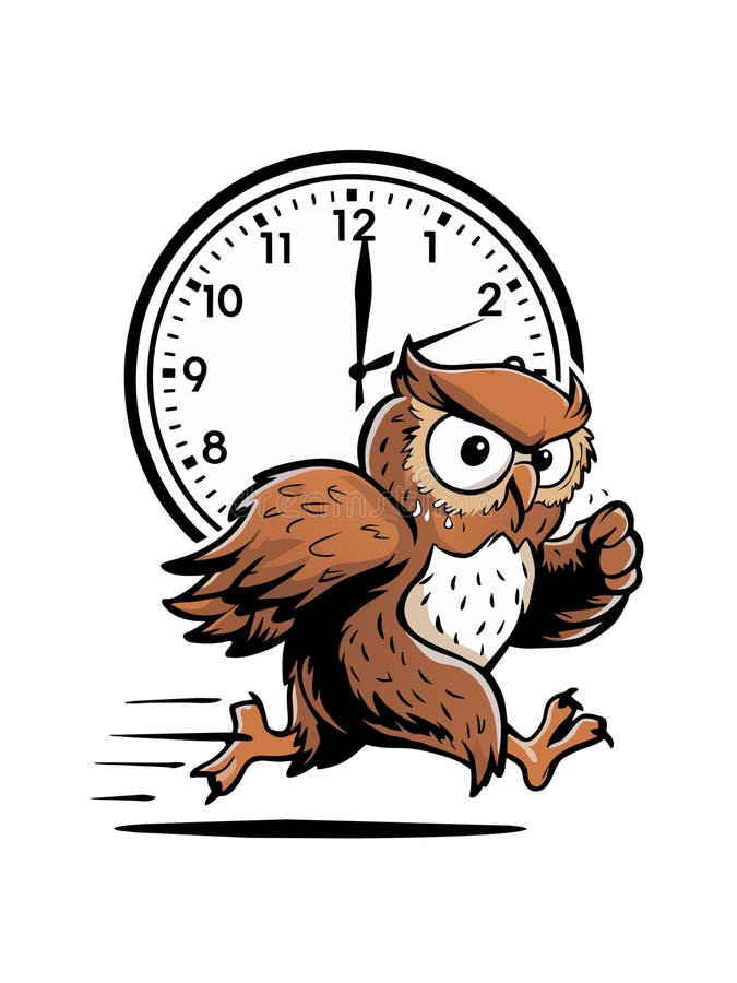 An Owl is Depicted in a Running Pose with a Clock Stock Image ...