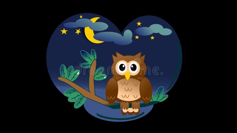 Owl in Tree at Night Vector Stock Vector - Illustration of stylish ...