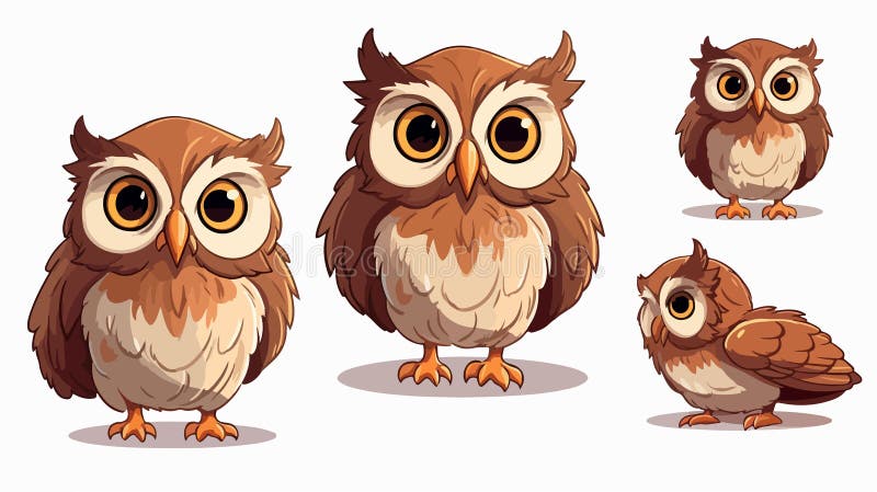 Owl Drawing with Versions Sitting and Spreading Wings Design Stock ...