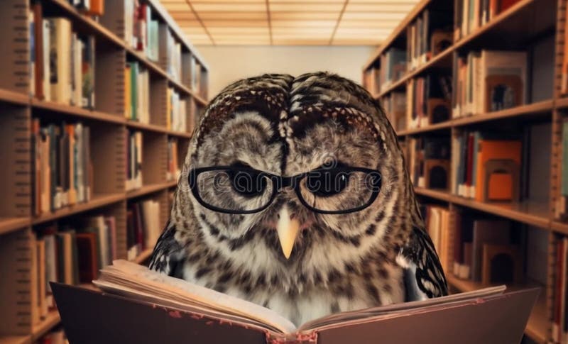 Owl with Eye Glasses Reading Library Book Stock Video - Video of ...