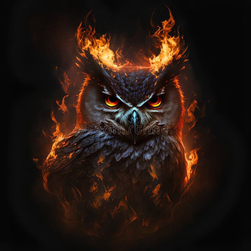 Owl in the Fire. Fire and Flames Stock Illustration - Illustration of ...