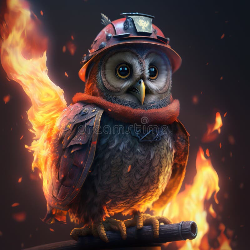 Owl Fireman Puting Out the Fire. Generative AI Stock Illustration ...