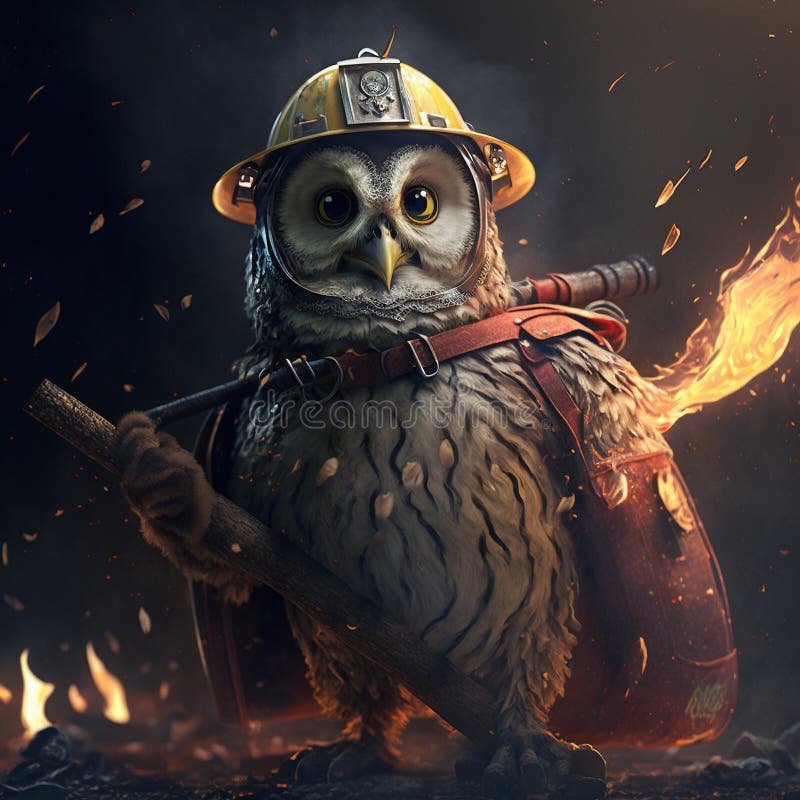 Owl Fireman Puting Out the Fire. Generative AI Stock Illustration ...