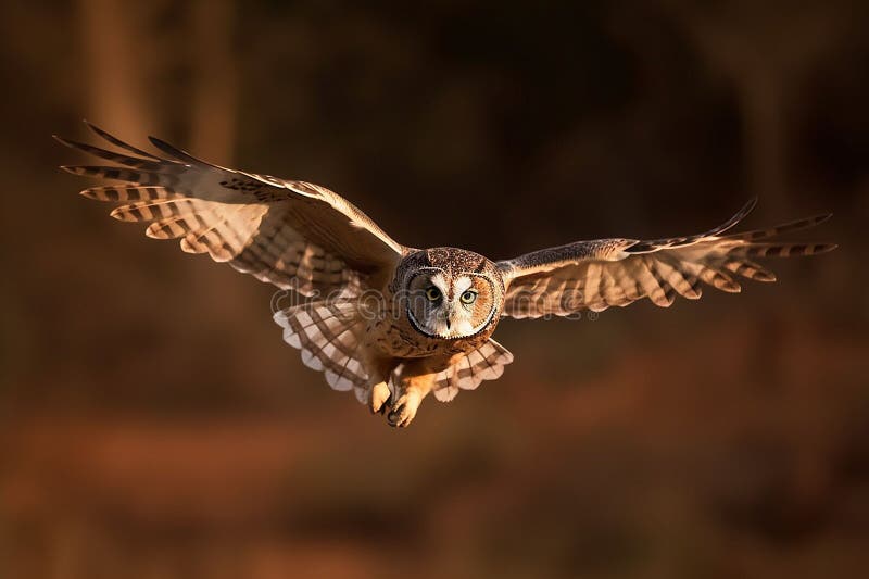 Owl in Flight, Wings Extended, Soaring through a Forest Under the ...