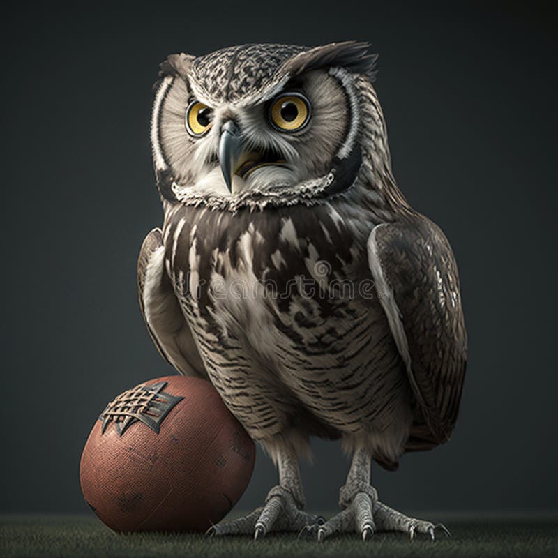 Owl with Football Ball. Generative AI Stock Illustration - Illustration ...