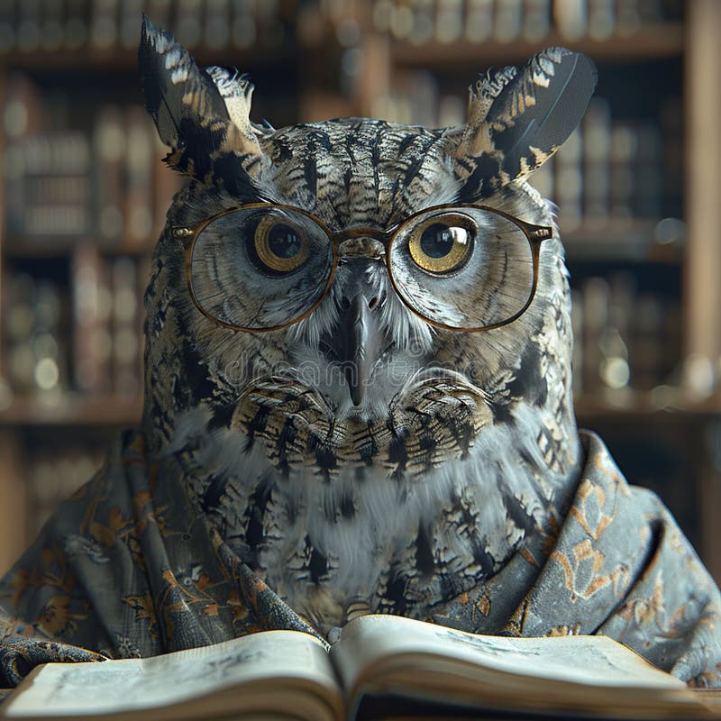 Wise Owl Reading stock illustration. Illustration of sharp - 334830669