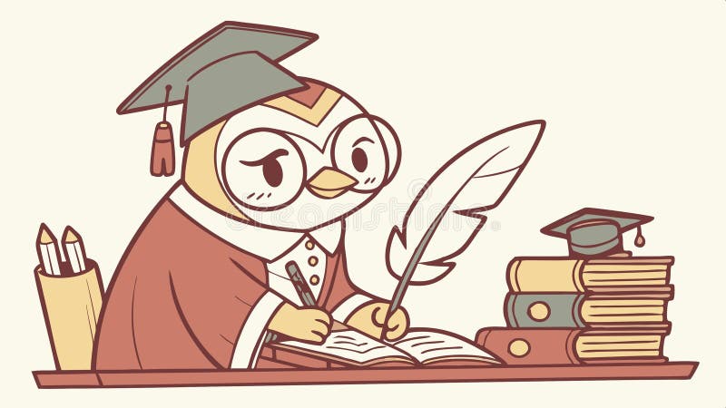 Owl Graduate Writing with Feather Pen Education Bird Animal Wisdom ...