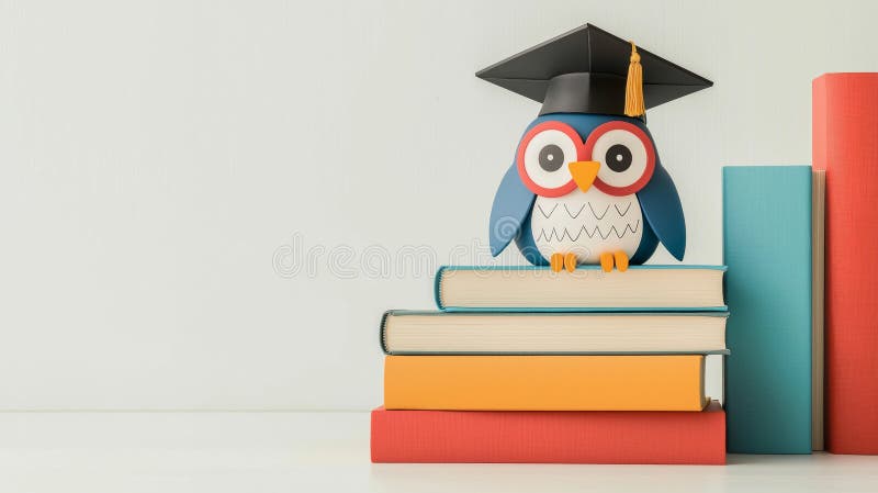 Owl in Graduation Cap on Books: Education and Knowledge Symbol Stock ...