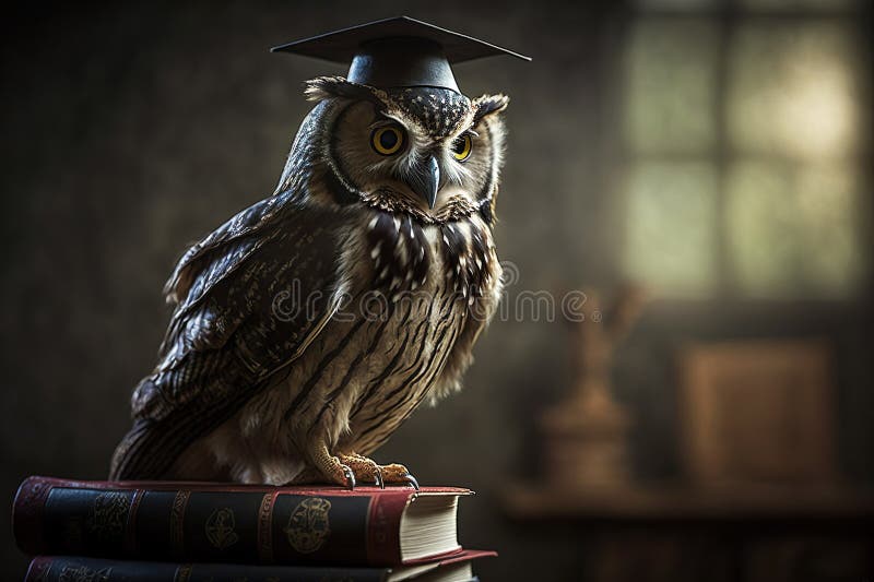 Owl with Graduation Cap Sitting on Books. Generative Ai. Stock ...