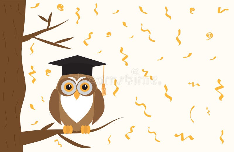 Owl in Graduation Cap Sitting on Branch of Tree on Background of ...