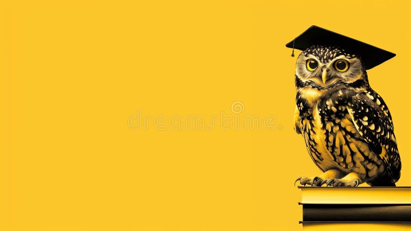 Owl in a Graduation Cap Sitting on a Stack of Books, Isolated in Bright ...