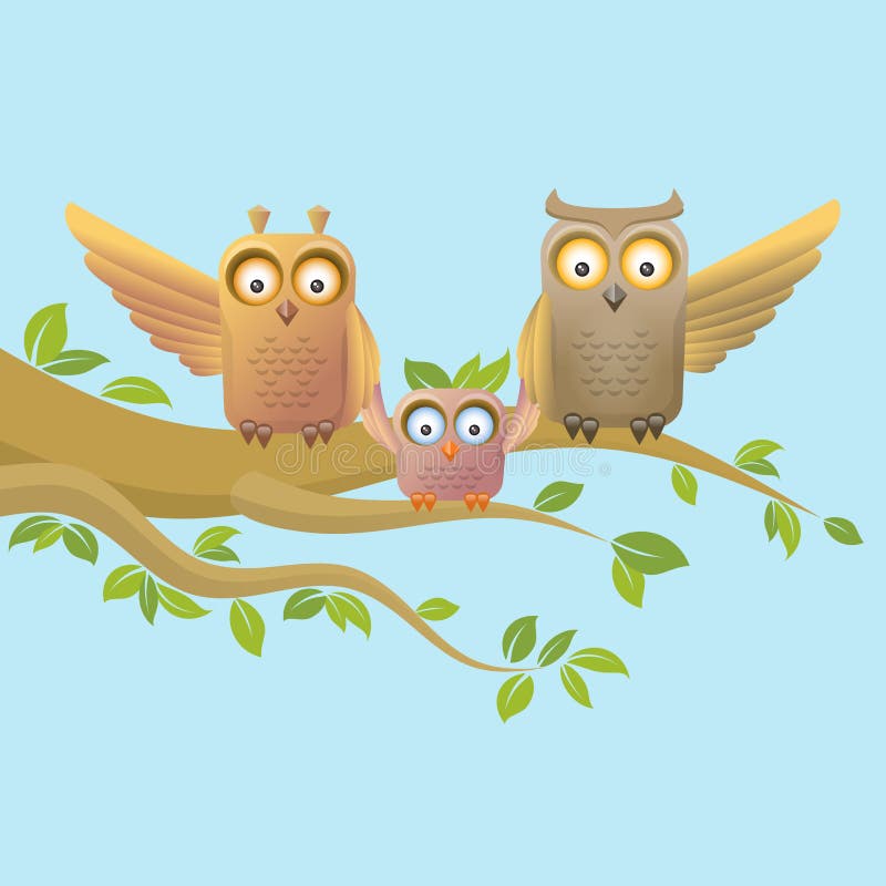 Owl happy family stock vector. Illustration of branch - 61269072