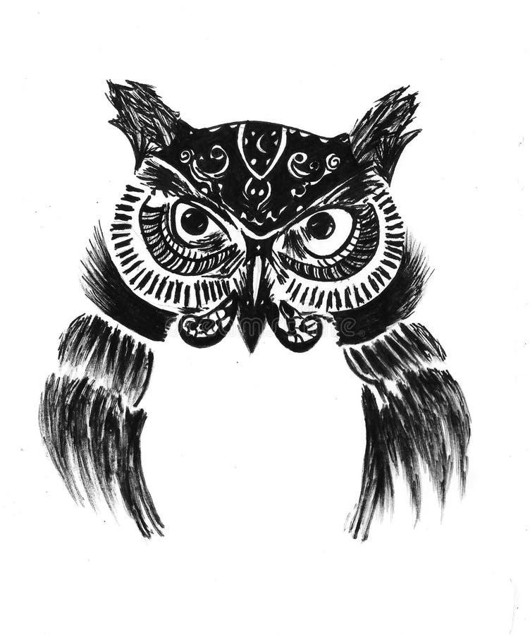 Owl Head Illustration Drawn on Paper Using a Black Drawing Pen Art ...