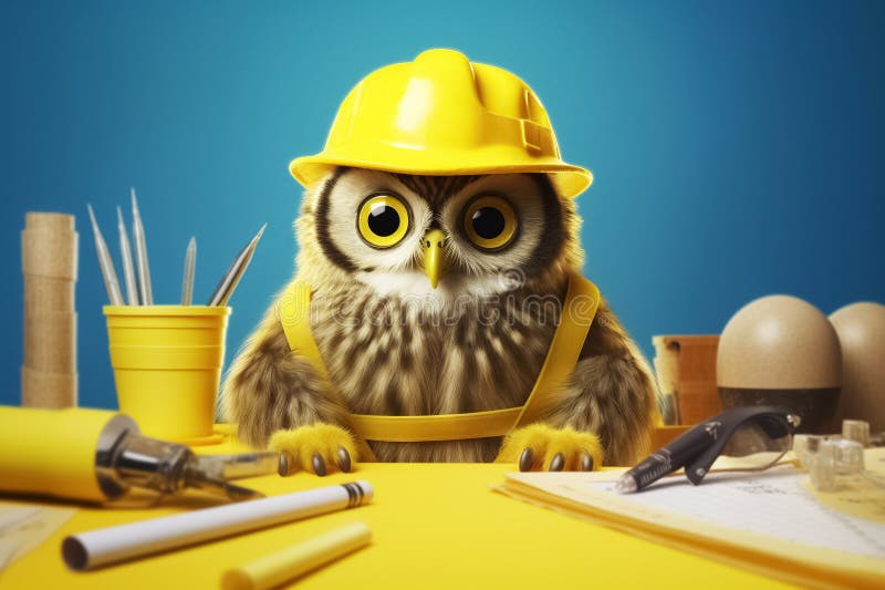Owl in Helmet, Happy Labor Day. Stock Illustration - Illustration of ...