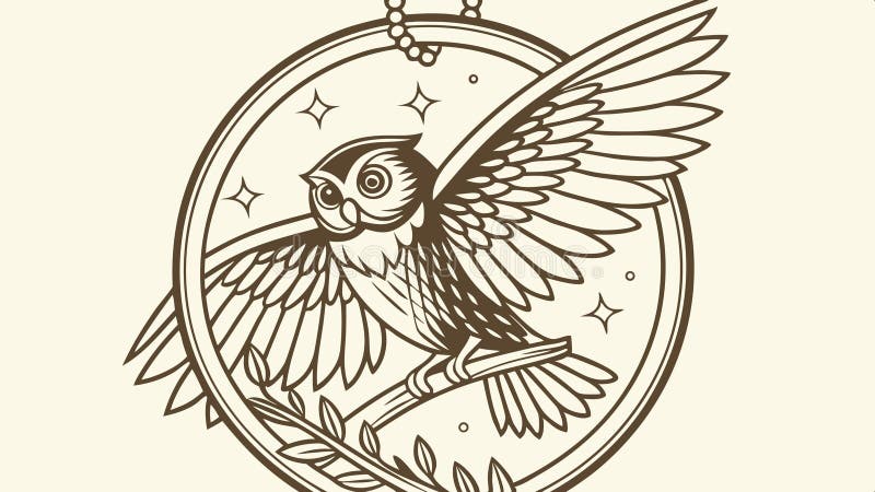 Owl Illustration with Outstretched Wings in Circular Frame Vector ...