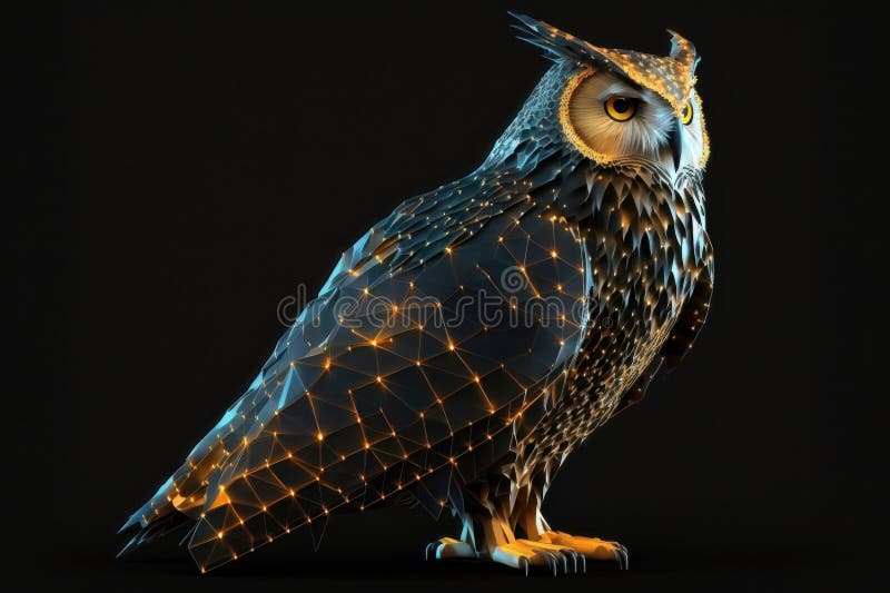 Owl Isolated from Low Poly Wireframe on Dark Background. AI Generated ...