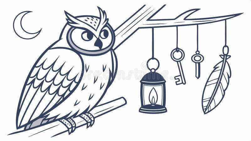 Owl with Keys and Lanterns Illustration. Mystery and Knowledge Vector ...