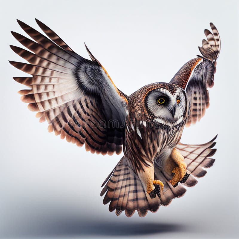 Owl Flying on Light Background by Generative AI Stock Illustration ...