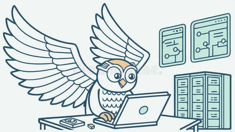 Owl with Laptop Circuit Technology Digital Learning Vector Design ...