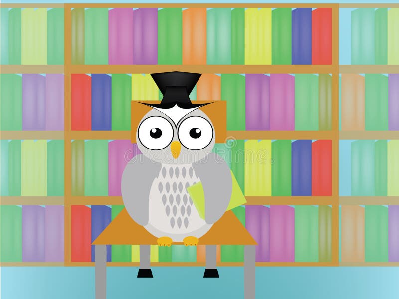 Owl in library stock illustration. Illustration of garden - 48319041