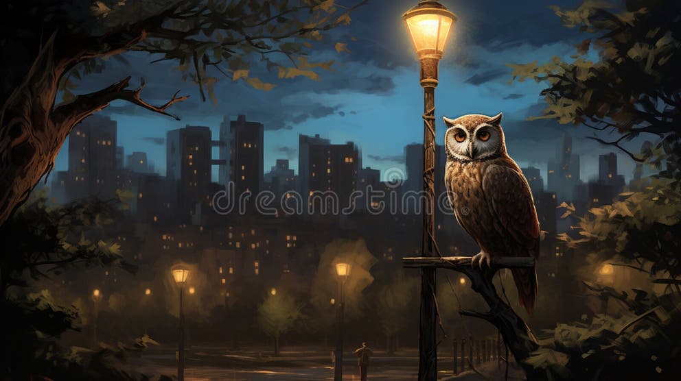 Owl on the Light Tower, Ai Generated Image Stock Image - Image of ...