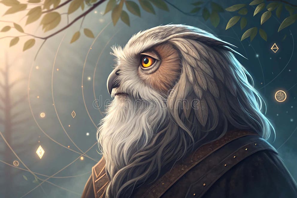 An Owl with Long White Hair and a Beard. AI. Generative AI. AI Generated Stock Illustration ...