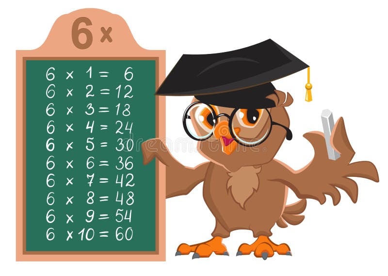 Owl Math Teacher Shows Multiplication Table 6. Math Lesson in ...
