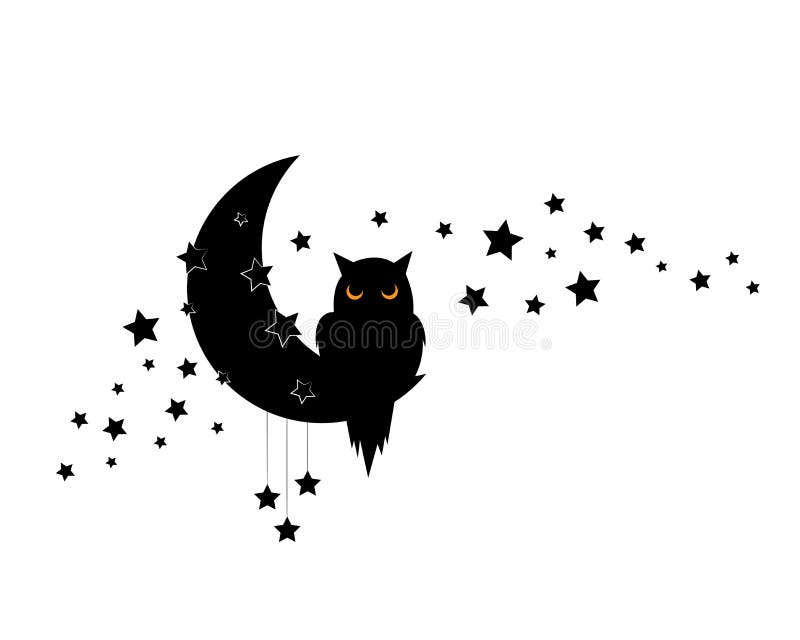 Owl Silhouette on Moon, Vector. Moon with Stars, Illustration Stock ...