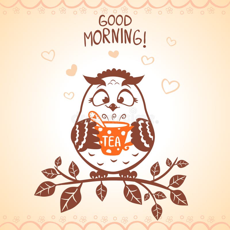 Owl morning stock vector. Illustration of style, card - 35566384