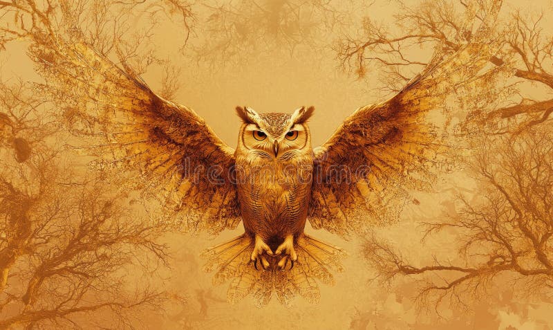 An Owl with Open Wings, the Edges of Its Feathers Transforming into ...