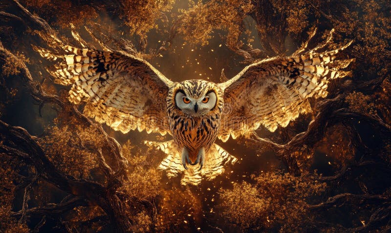 An Owl with Open Wings, the Edges of Its Feathers Transforming into ...